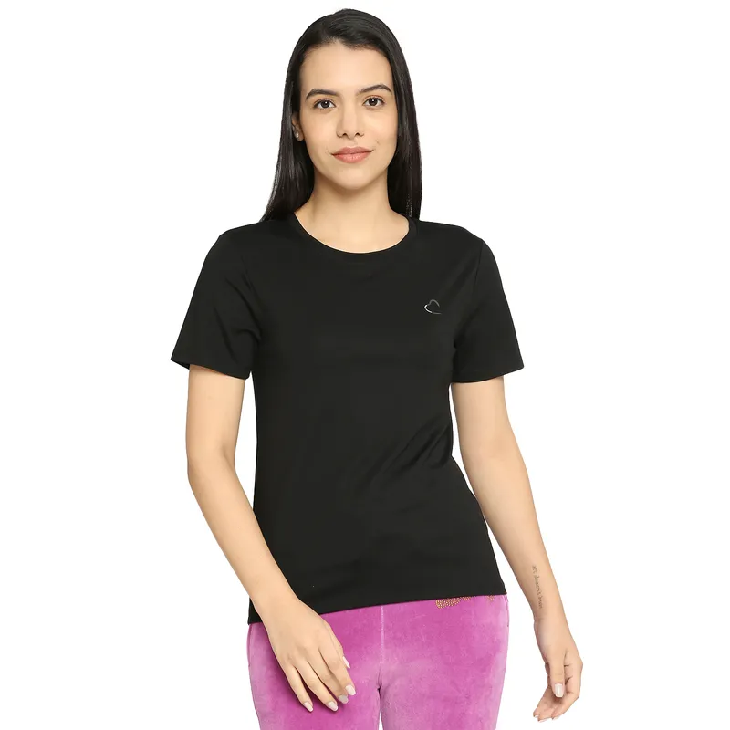 Being Human Semi Fit Women Crew Neck T-Shirts-Jet Black